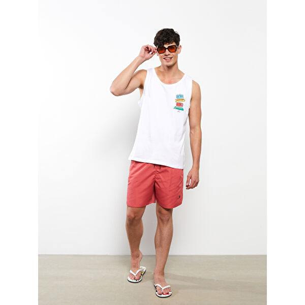 Kısa Boy Nakışlı Erkek Deniz Şortu