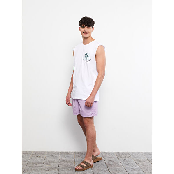 Kısa Boy Nakışlı Erkek Deniz Şortu