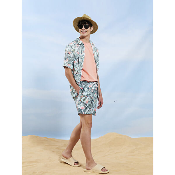 XSIDE Diz Hizası Boy Desenli Erkek Deniz Şortu