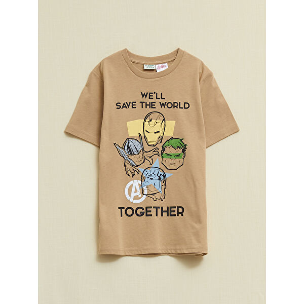 Bisiklet Yaka Avengers Baskılı Kısa Kollu Organik Pamuklu Erkek Çocuk Tişört