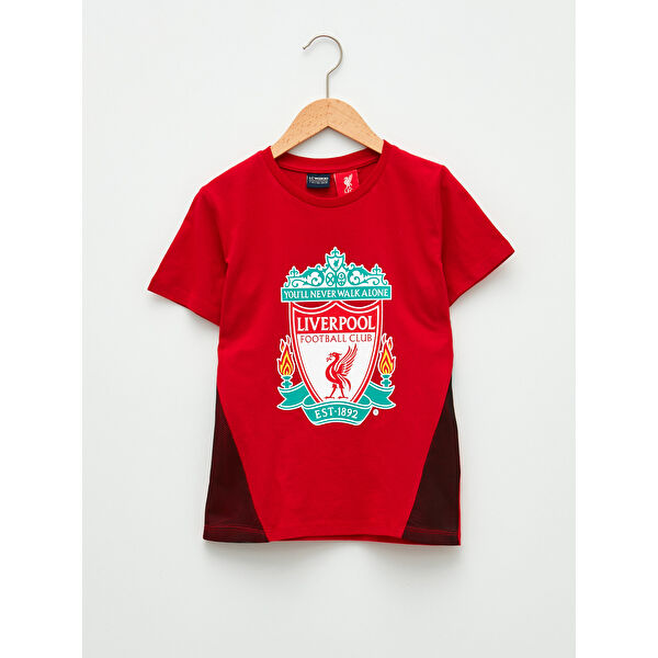 Bisiklet Yaka Liverpool Baskılı Kısa Kollu Erkek Çocuk Tişört Bisiklet Yaka Liverpool Baskılı Kısa Kollu Erkek Çocuk Tişört