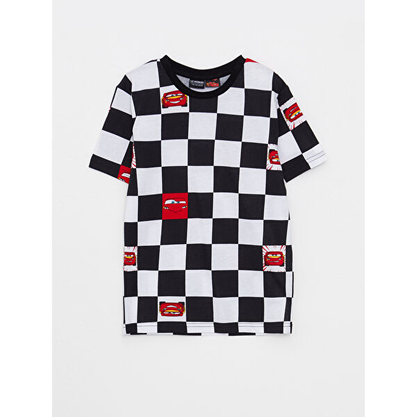 Bisiklet Yaka Arabalar Baskılı Kısa Kollu Pamuklu Erkek Çocuk Tişört