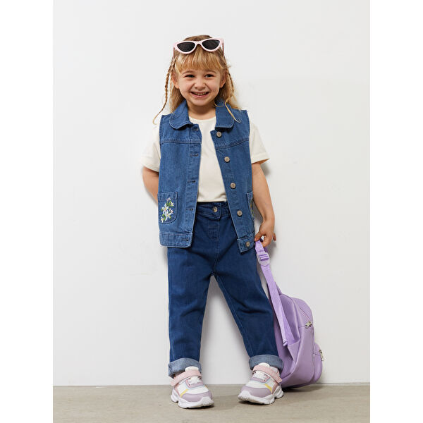 Beli Lastikli Basic Kız Bebek Jean Pantolon