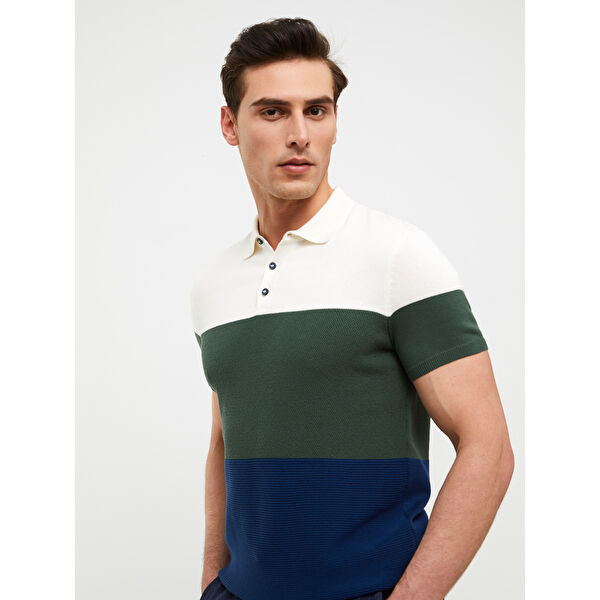 LCW CLASSIC Polo Yaka Kısa Kollu Renk Bloklu Erkek Triko Kazak LCW CLASSIC Polo Yaka Kısa Kollu Renk Bloklu Erkek Triko Kazak