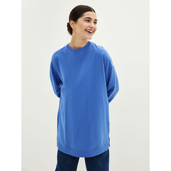 MODEST Bisiklet Yaka Düz Uzun Kollu Kadın Sweatshirt Tunik