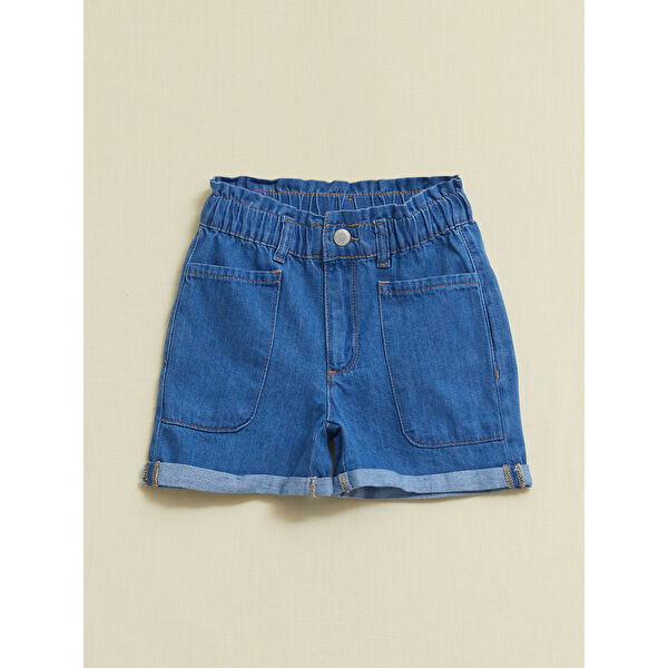 Beli Lastikli Kız Çocuk Jean Şort