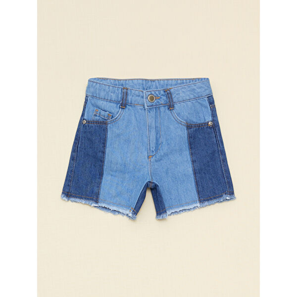 Renk Bloklu Kız Çocuk Jean Şort