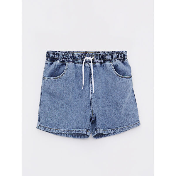 Beli Lastikli Basic Pamuklu Kız Çocuk Jean Şort