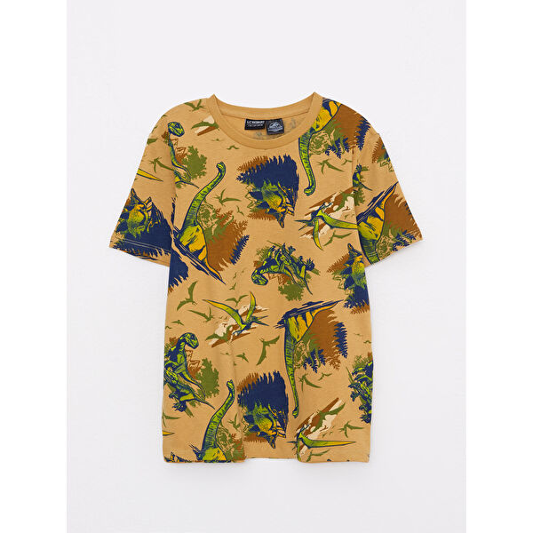Bisiklet Yaka Jurassic World Baskılı Kısa Kollu Pamuklu Erkek Çocuk Tişört