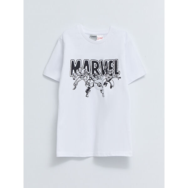 Bisiklet Yaka Marvel Baskılı Kısa Kollu Pamuklu Erkek Çocuk Tişört