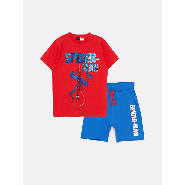 Bisiklet Yaka Spiderman Baskılı Kısa Kollu Erkek Çocuk Tişört ve Şort