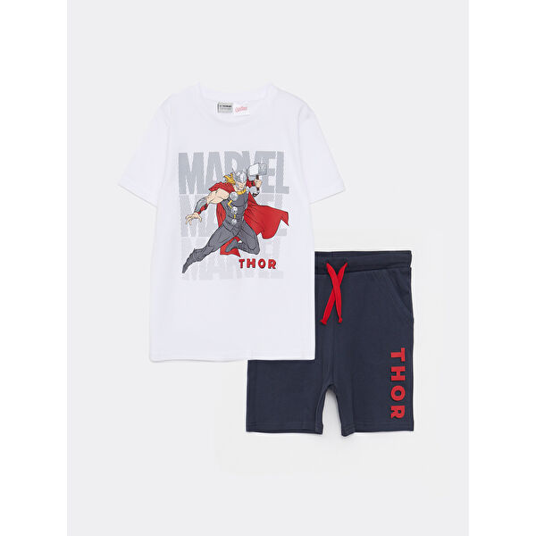 Bisiklet Yaka Thor Baskılı Kısa Kollu Erkek Çocuk Tişört ve Şort Bisiklet Yaka Thor Baskılı Kısa Kollu Erkek Çocuk Tişört ve Şort