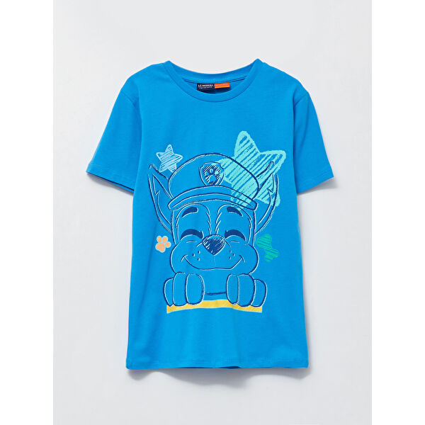 Bisiklet Yaka Paw Patrol Baskılı Kısa Kollu Pamuklu Erkek Çocuk Tişört