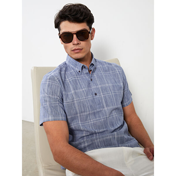 LCW CLASSIC Regular Fit Kısa Kollu Ekose Poplin Erkek Gömlek