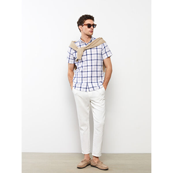 Slim Fit Kısa Kollu Ekose Erkek Gömlek