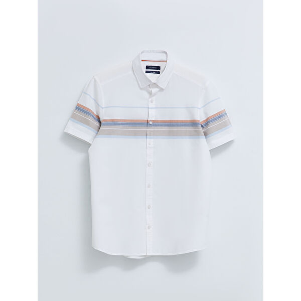 LCW CLASSIC Slim Fit Kısa Kollu Çizgili Armürlü Erkek Gömlek