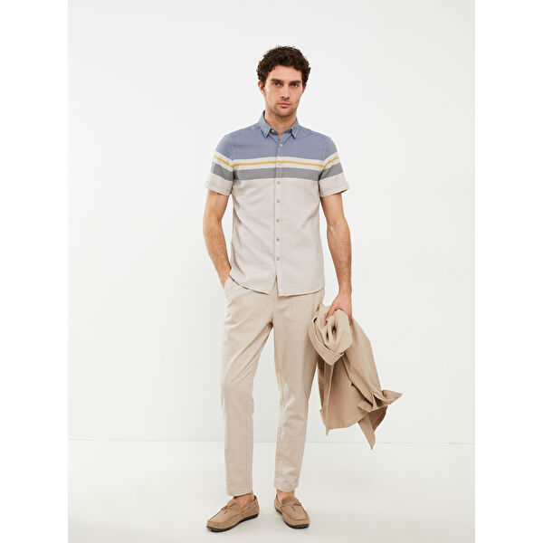 LCW CLASSIC Slim Fit Kısa Kollu Çizgili Oxford Erkek Gömlek