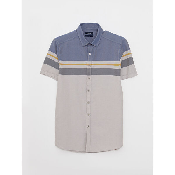 LCW CLASSIC Slim Fit Kısa Kollu Çizgili Oxford Erkek Gömlek