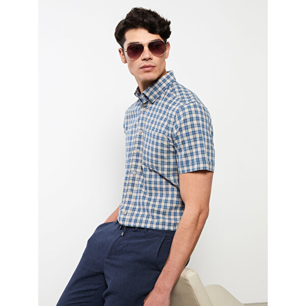 LCW CLASSIC Regular Fit Kısa Kollu Ekose Poplin Erkek Gömlek