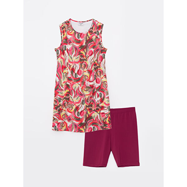 LCW DREAM Bisiklet Yaka Desenli Kolsuz Kadın Tesettür Mayo Takımı