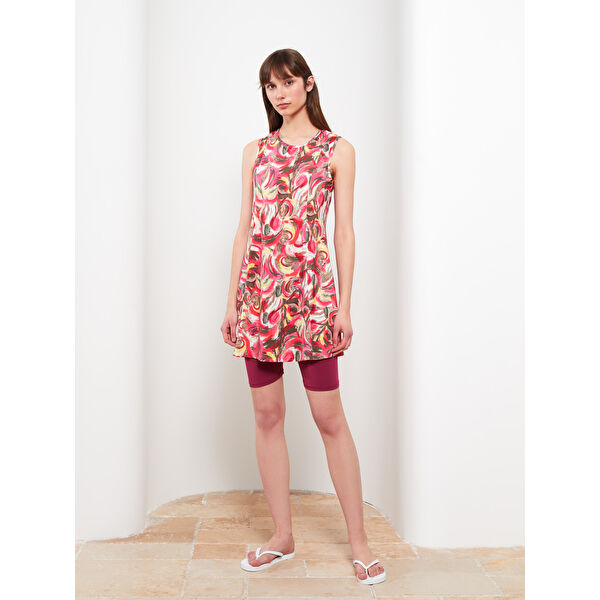 LCW DREAM Bisiklet Yaka Desenli Kolsuz Kadın Tesettür Mayo Takımı