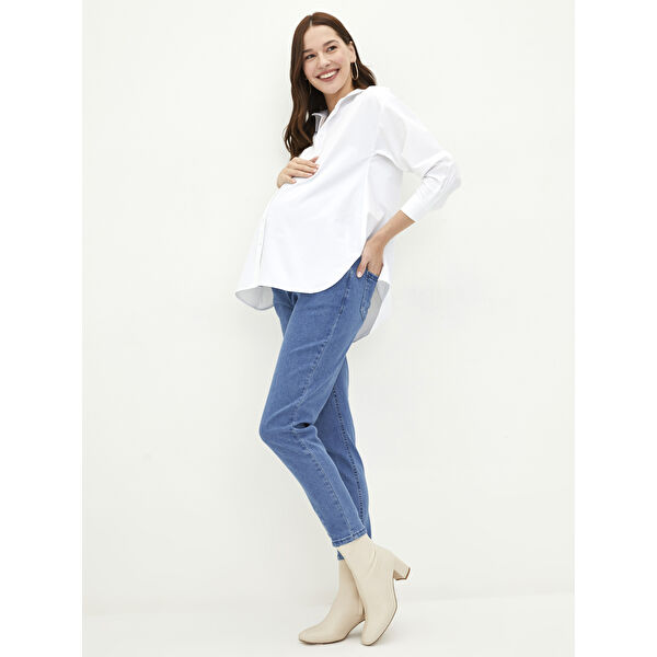 Beli Lastikli Rahat Kalıp Cep Detaylı Hamile Jean Pantolon