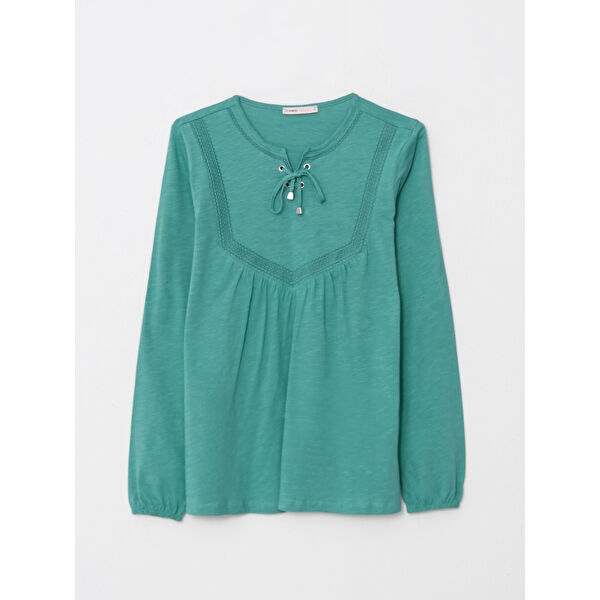 LCW GRACE Bağlamalı Yaka Nakışlı Uzun Kollu Pamuklu Kadın Bluz