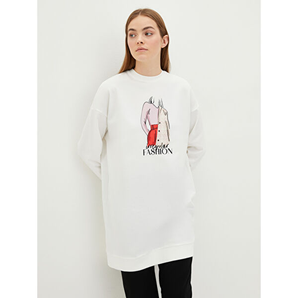 MODEST Bisiklet Yaka Baskılı Uzun Kollu Oversize Kadın Sweatshirt Tunik MODEST Bisiklet Yaka Baskılı Uzun Kollu Oversize Kadın Sweatshirt Tunik