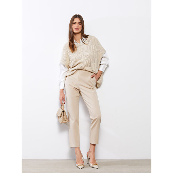 Beli Lastikli Rahat Kalıp Düz Kadın Pantolon