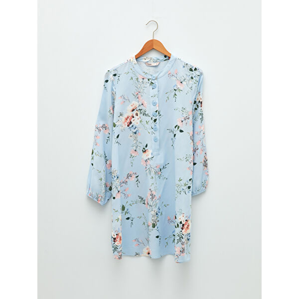 Bisiklet Yaka Desenli Uzun Kollu Viskon Kadın Tunik