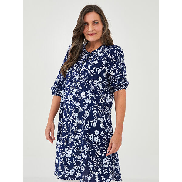 Bisiklet Yaka Desenli Uzun Kollu Viskon Kadın Tunik