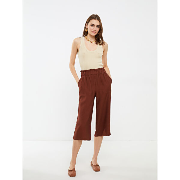LCW BASIC Beli Lastikli Düz Kadın Capri