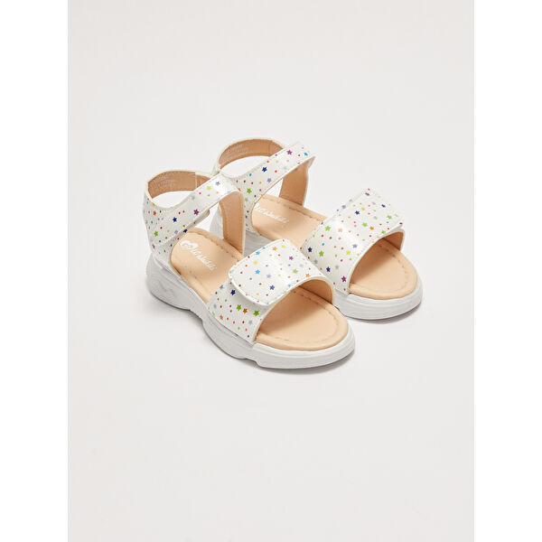 Çift Bantlı Baskılı Cırt Cırtlı Kız Çocuk Sandalet