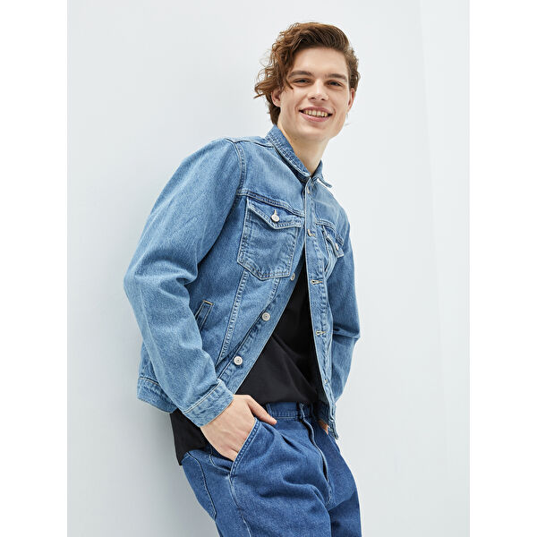 Standart Kalıp Uzun Kollu Erkek Jean Ceket