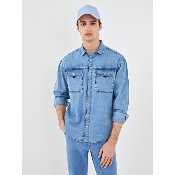 Oversize Uzun Kollu Erkek Jean Gömlek