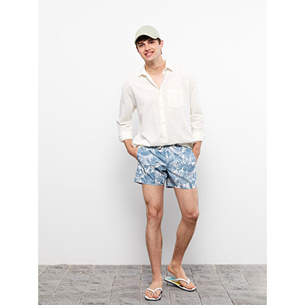 Kısa Boy Desenli Erkek Deniz Şortu
