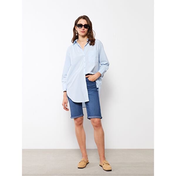 Dar Fit Düz Cep Detaylı Kadın Rodeo Jean Şort