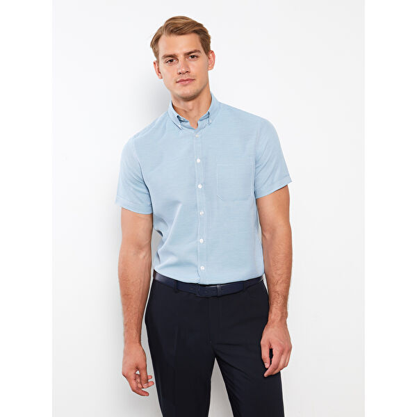 Regular Fit Kısa Kollu Armürlü Erkek Gömlek Regular Fit Kısa Kollu Armürlü Erkek Gömlek