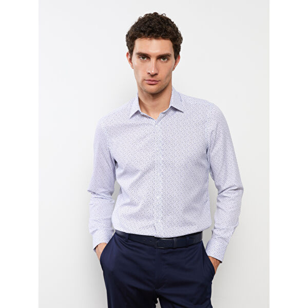 Slim Fit Uzun Kollu Desenli Gabardin Erkek Gömlek