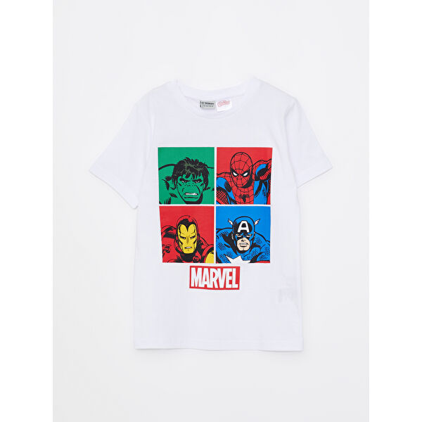 Bisiklet Yaka Marvel Baskılı Kısa Kollu Pamuklu Erkek Çocuk Tişört