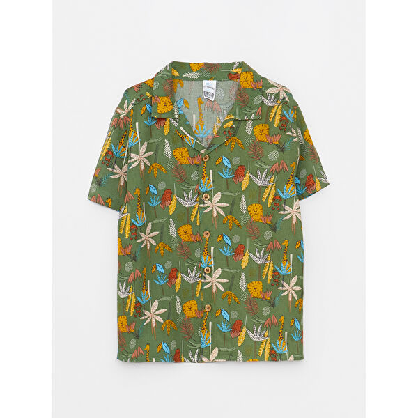 Kısa Kollu Baskılı Viskon Erkek Bebek Gömlek