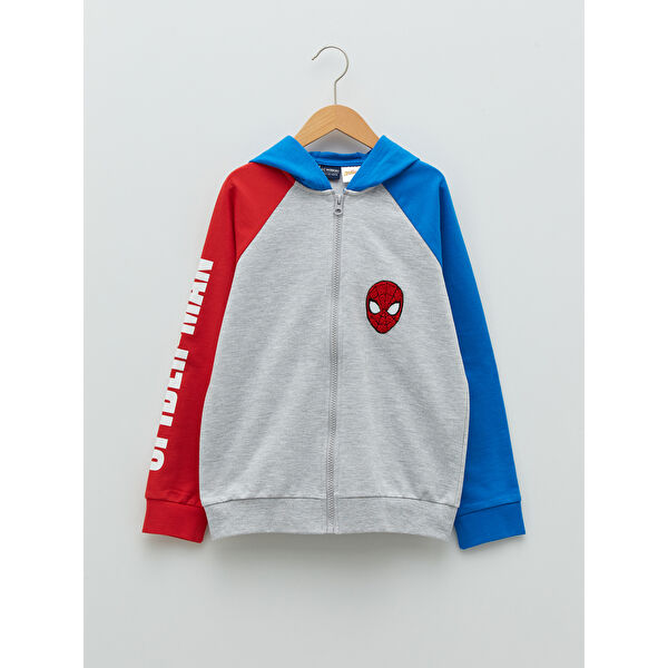 Kapüşonlu Spiderman Baskılı Uzun Kollu Erkek Çocuk Fermuarlı Sweatshirt