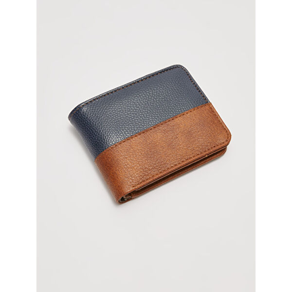 Deri Görünümlü Renk Bloklu Erkek Cüzdan