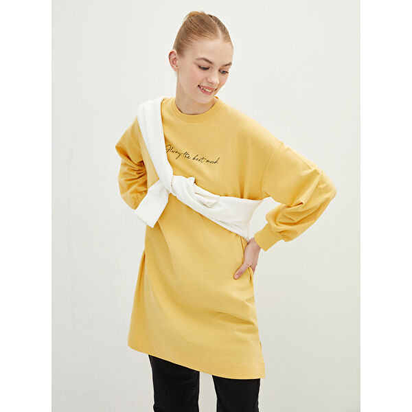 Bisiklet Yaka Baskılı Uzun Kollu Oversize Kadın Sweatshirt Tunik Bisiklet Yaka Baskılı Uzun Kollu Oversize Kadın Sweatshirt Tunik