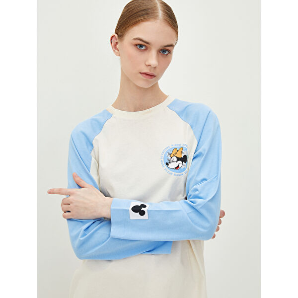 MODEST Bisiklet Yaka Minnie Mouse Baskılı Uzun Kollu Oversize Kadın Tunik