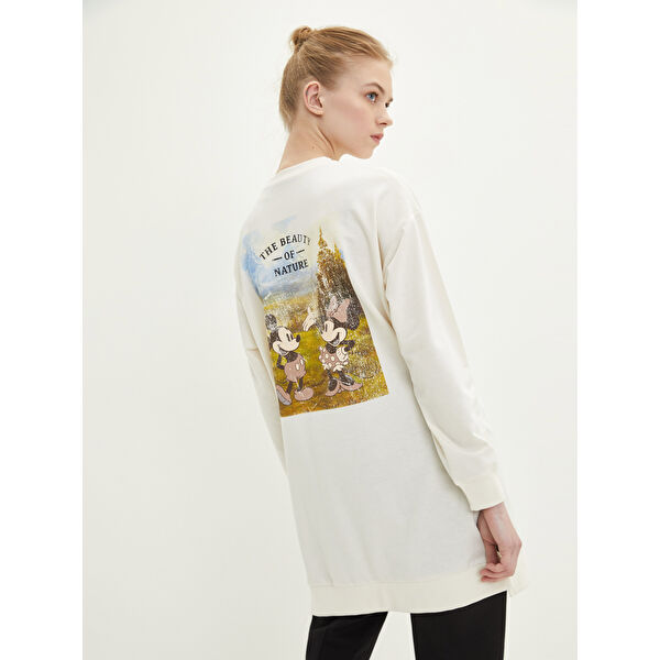 MODEST Dik Yaka Baskılı Uzun Kollu Oversize Kadın Sweatshirt Tunik