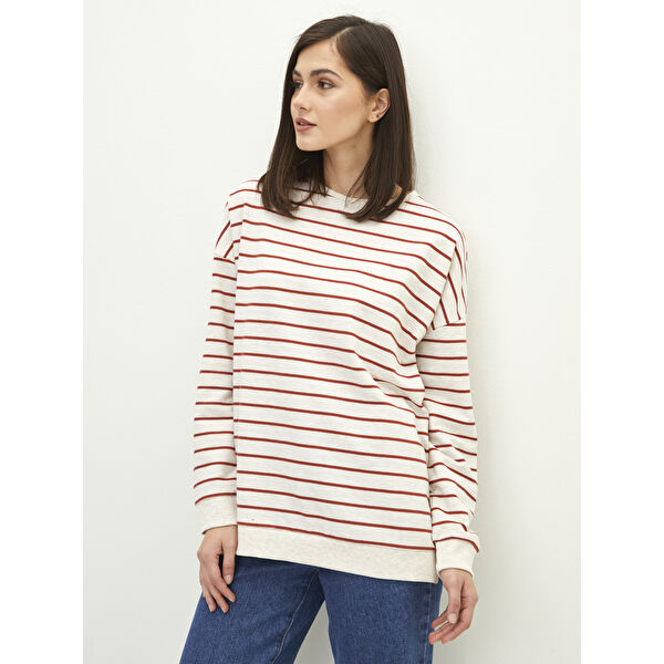 LCW BASIC Bisiklet Yaka Çizgili Uzun Kollu Oversize Kadın Sweatshirt