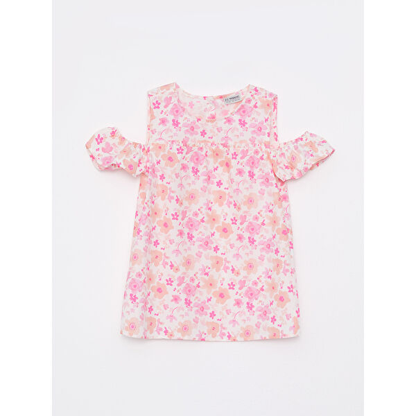 Bisiklet Yaka Desenli Kısa Kollu Poplin Kız Çocuk Bluz