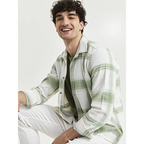 Regular Fit Uzun Kollu Ekose Erkek Gömlek Ceket