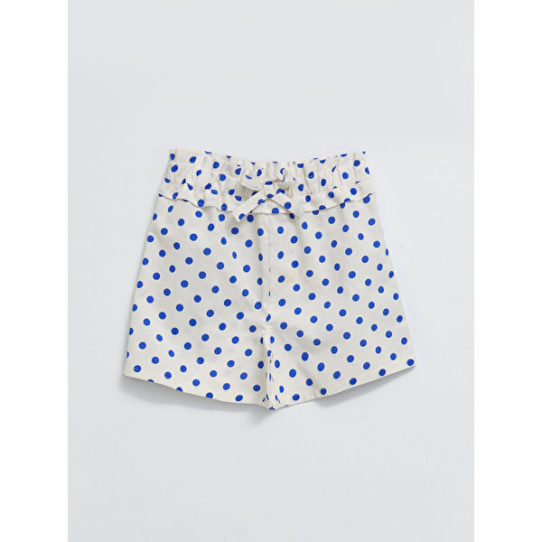 Beli Lastikli Puantiyeli Poplin Kız Çocuk Şort